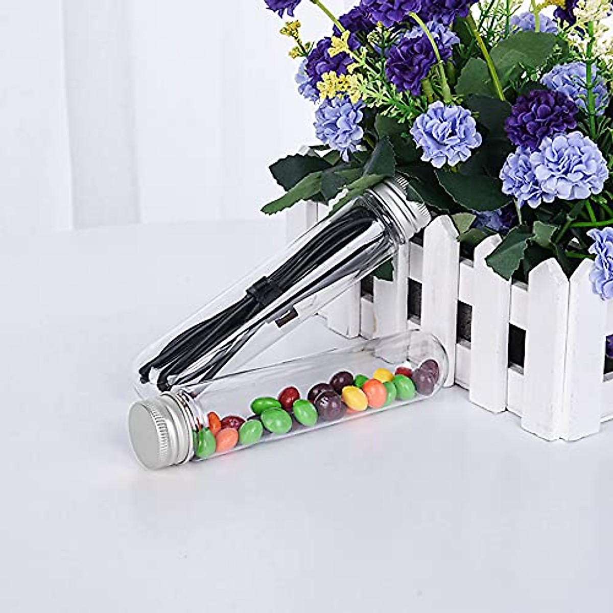 60 Pcs Plastic Test Tubes with Caps, HommyPrefer 25x140MM (45ML) Clear Test Tubes, Tube Container Vials with Good Seal for Scientific Experiments, Candy Storage, Jewelry, Party Favors or Decoration