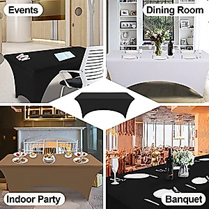 FestiCorp Black Fitted Table Cover for 6 Foot Table - Spandex Massage Lash Bed Table Covers 6Ft, Elastic Table Cloths, Open Back Stretch Table Clothes for Party, DJ Table, Banquet, Events, Trade Show