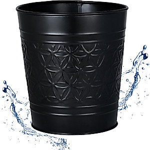 Autumn Alley Black Trash Can for Bathroom, Round Open-Top Bathroom Trash Basket Black Stylish Metal Black Waste Basket for Bedroom, Office Bathroom Accessories, Black