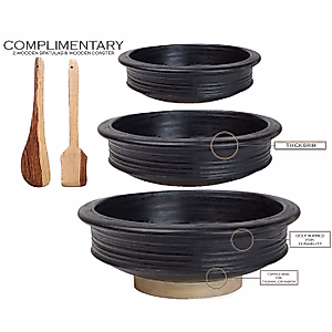 Generic Craftsman India Online Deep Burned Clay Pot/Earthen/Mud/Mitti Handi for Cooking and Serving Combo 1, 2 & 3 Liter |Uncoated |Silver, Black, MH4537JDF