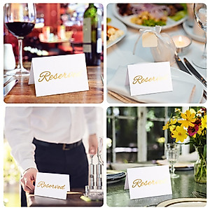 URROMA 25 Pcs Gold Wedding Reserved Table Signs, Double Sided Reserved Table Signs Gold Font Table Reserved Cards White Paper Reserved Table Tent Card