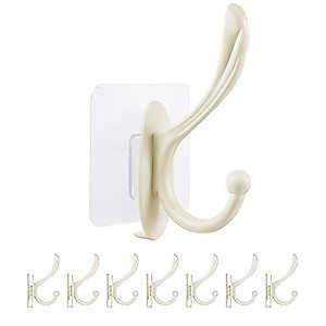 Coat Hook 8 Pack Split Design Heavy Duty Transparent Reusable Seamless Wall Mounted Double Removable Hooks for Coat,Scarf,Bag,Towel,Key,Cap,Cup,Hat(Beige)
