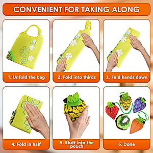 5 Pcs Cute Reusable Grocery Bags in Pouch - Fruit Shaped Reusable Bags With Handles Reusable Shopping Bags Foldable Fruit Tote Bag Washable Grocery Bags - Foldable Reusable Shopping Bag Folding Bags