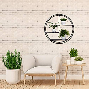WHW Whole House Worlds Industrial Contemporary Round, Circle Shelf, Floating, Iron 3 Ledges, Wall Unit, Black, 21 1/2 Inches Diameter