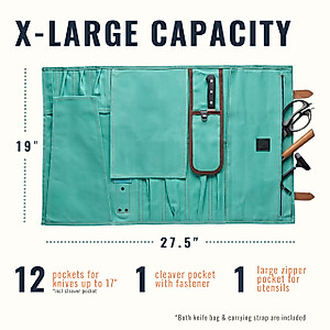 Professional Chef Knife Roll Bag - 12-Slot Waxed Canvas Knife Bag for Knives and Tools - Durable Water-Resistant Chef Roll - Essential Travel Knife Bags for Chefs and Culinary Enthusiasts