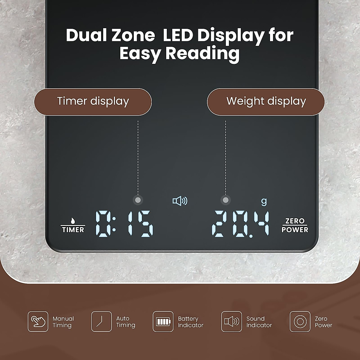 Mini Coffee Scale with Timer, Maestri House Rechargeable Espresso Scale, 2kg/0.1g Accurate Scale for Espresso and Pour-Over Coffee, Portable Digital Kitchen Scale with Automatic Timing-Black