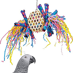 Bonka Bird Toys 1721 Round Basket Bamboo Paper Crinkle Beak Feet Hanging Forage Stuffed Shredding Foraging Pulling Colorful Parrot Parrotlet Finch