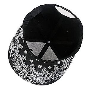 CNUSER Snapback Hats for Men Hip Hop Baseball Cap Paisley Flat Bill Brim Adjustable Black Dad Hats