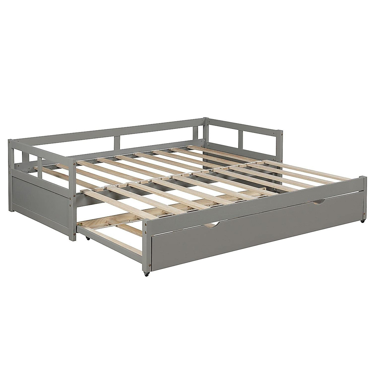 Wood Daybed with Pull Out Trundle, Extending Twin to King Daybed Frame for Boys/Girls/Teens/Adults, Tundle Daybed for Bedroom Dorm Small Place, No Box Spring Needed, Gray 78.1''L x 41.8''W x 23.2''H