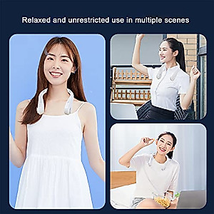 Leafless Hanging Neck Fans - Portable Hands Free Bladeless Fan with 3 Speed Adjustable Strong Wind&No Hair Twisting&Short Charging&Long Use Time for Traveling Outdoor (White), 9.45x6.69x2.4in