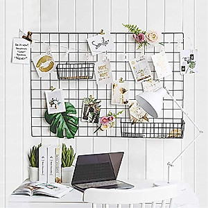 GBYAN Grid Wall Basket Wall Grid Accessories Wire Straight Shelf with Hooks Wall Organizer for Grid Panel Board, 2 Pack