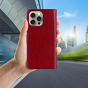 Ephoou Compatible with Apple iPhone 15 Pro Flip Glitter Wallet Case for Women, Pu Leather with Card Slots Crystal Diamond Owl Embossing Shockproof Cover Case for iPhone 15 Pro MTY-Red