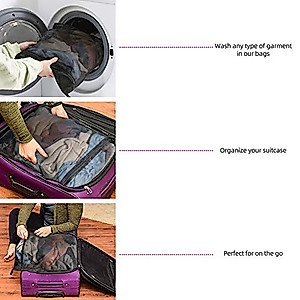 TENRAI Laundry Bags, Set of 4 XL (Extra Large) Mesh with Zipper for Delicates, Intimates, Lingerie, Bras, Dirty Laundry, Accessories Wash Bag, Jumbo Travel Organizer Net Bag (Black QS)