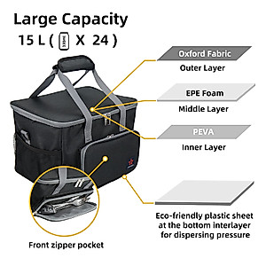 ZZEWINTRAVELER Insulated Lunch Bag for Men Women 15L Reusable Leak-Proof Cooler Bag with Adjustable Shoulder Strap Tote Bag for Office Work Picnic (Black)