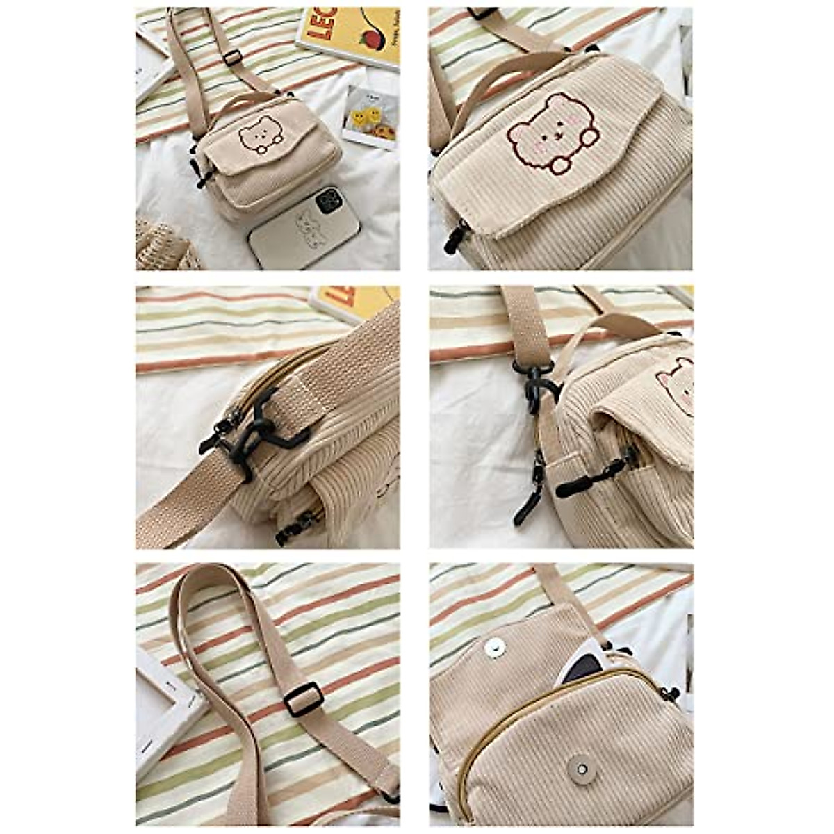 Kawaii Purse Cute Corduroy Crossbody Bag for Girls Women Kawaii Corduroy Purse Plush Shoulder Bag Fashion Canvas Bag