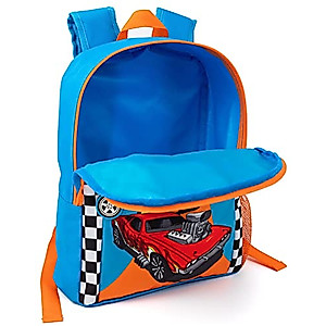 Hot Wheels Kids Backpack | Girls Boys Orange Blue Car Race Wheels Rucksack | Luggage Sports School Bag with Adjustable Straps | Racer Merchandise Gifts