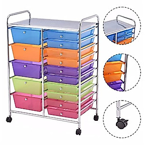 N/A 15 Drawer Rolling Storage Cart Tools Scrapbook Paper Office School Organizer Mutli Color Home Furniture