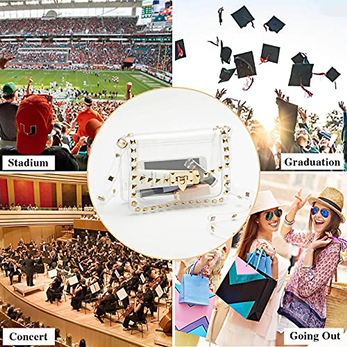 COROMAY Clear Purse for Women, Clear Crossbody Bag Stadium Approved, Fashion Rivet Decor Clear Purses