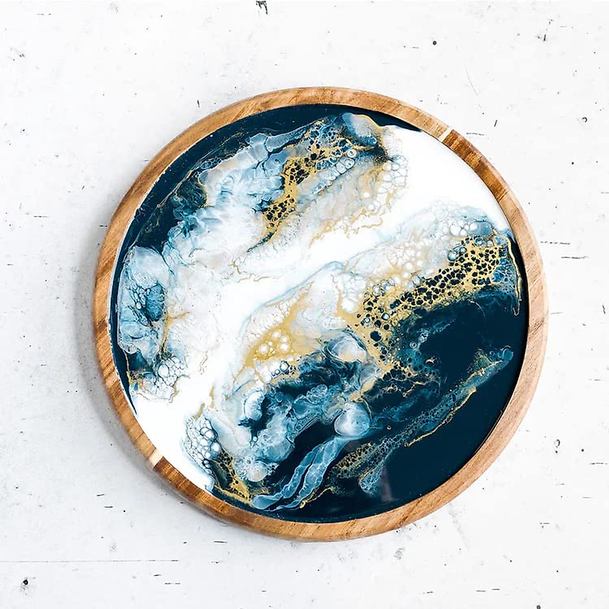 LYNN & LIANA Acacia Lazy Susan Sapphire Sky, 16-inch Diameter, Serveware, Kitchen