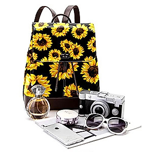 Sunflower Black Women Leather Backpack Anti-theft Casual Shoulder Bag Fashion Ladies Satchel Bags