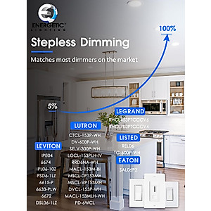 Energetic 5/6 Inch 5CCT LED Recessed Light, 2700K-6500K Selectable Downlight, Can Lights with Baffle Trim, CRI 90, Wet Rated, E26 Base, 10.5W=85W, Dimmable, Simple Retrofit Installation, ETL, 6 Pack