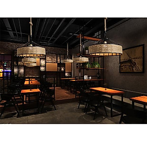 KEFA Battery Operated Pendant Light with Remote,Hemp Rope Chandelier Pendant Lights Kitchen Island No Hardwired,Cordless Hanging Lights for Living Room，Restaurant (Size : 1 Pack)