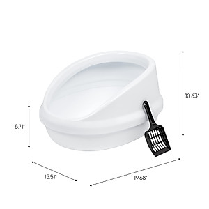 IRIS USA Large Cat Litter Box with Scoop, Open Top High Sided Kitty Litter Pan with Scatter Shield, White