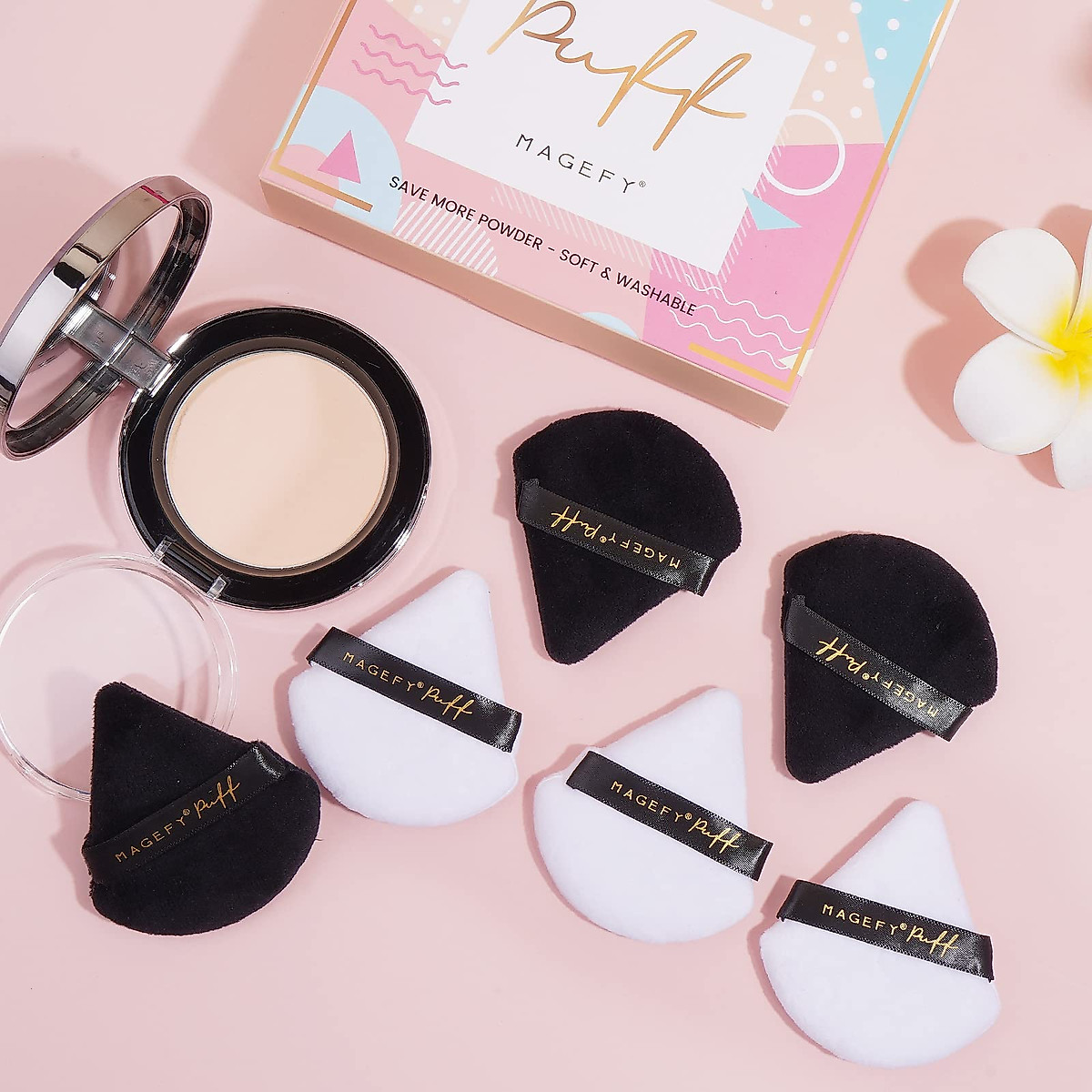 MAGEFY 6 Pieces Powder Puff Triangle Makeup Puff Soft Powder Puffs for Face Powder Cosmetic Foundation Beauty Puff Makeup Tool (White & Black)