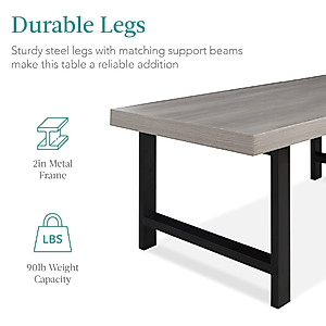 Best Choice Products 44in Modern Coffee Table Butcher Block Top Large Accent Table, Rectangular Wood Industrial Rustic Coffee Table for Living Room w/ 2in Metal Legs, 3in Tabletop - Gray