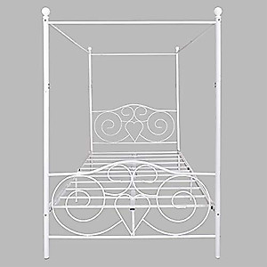 Canopy Bed Frame Platform Bed Frame Morden Design Heavy Duty Steel Slat and Support with Headboard and Footboard No Box Spring Required (Full, White)