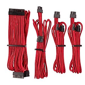 CORSAIR Premium Individually Sleeved PSU Cables Starter Kit – Red, 2 Yr Warranty, for Corsair PSUs