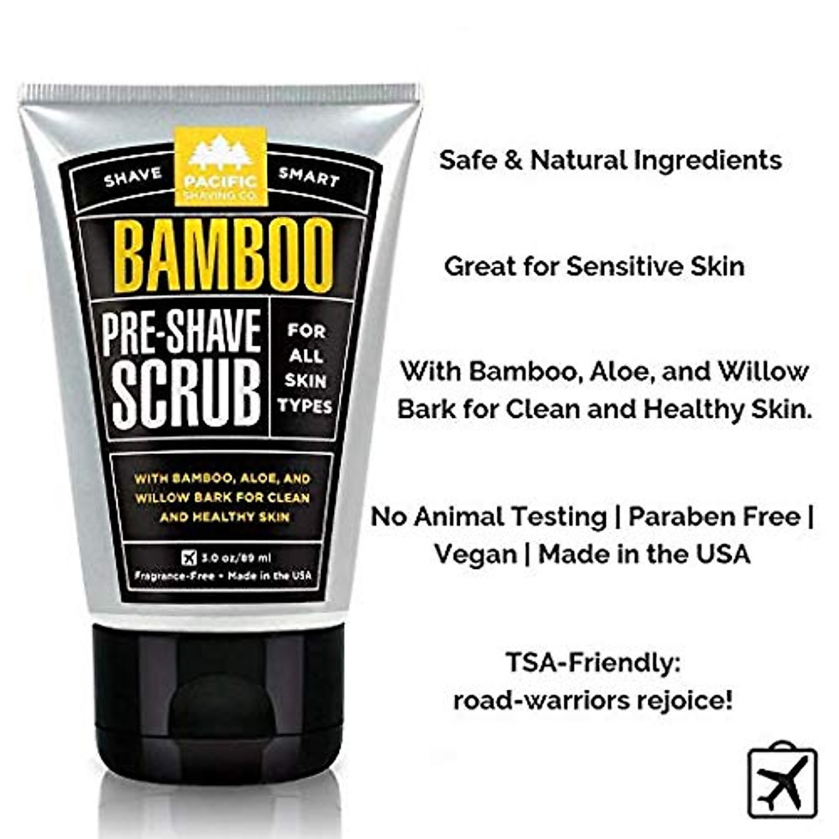 Pacific Shaving Company Daily Shave Regimen Set - Bamboo Pre-Shave Scrub, 3 oz (1 Unit) | Natural Shaving Cream, 3.4 oz (1 Unit) | Caffeinated Aftershave, 3.4 oz (1 Unit)