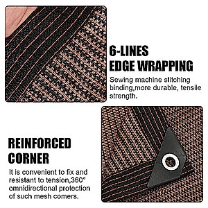 JIANLEI 90% Garden Shade Cloth with Grommets, DIY Resistant Sun Shade Net for Plant Cover, Greenhouse, Patio, Tomatoes, Chicken Coop, Barn Kennel,Coffee HDPE Material