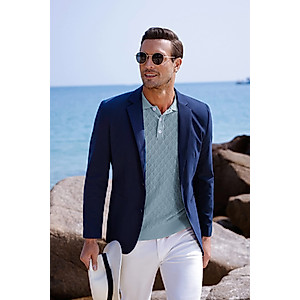 Mens Short Sleeve Polo Shirts Vintage Contrast Texture Knit Lightweight Pullover Tops for Golf Sport M Grey Blue