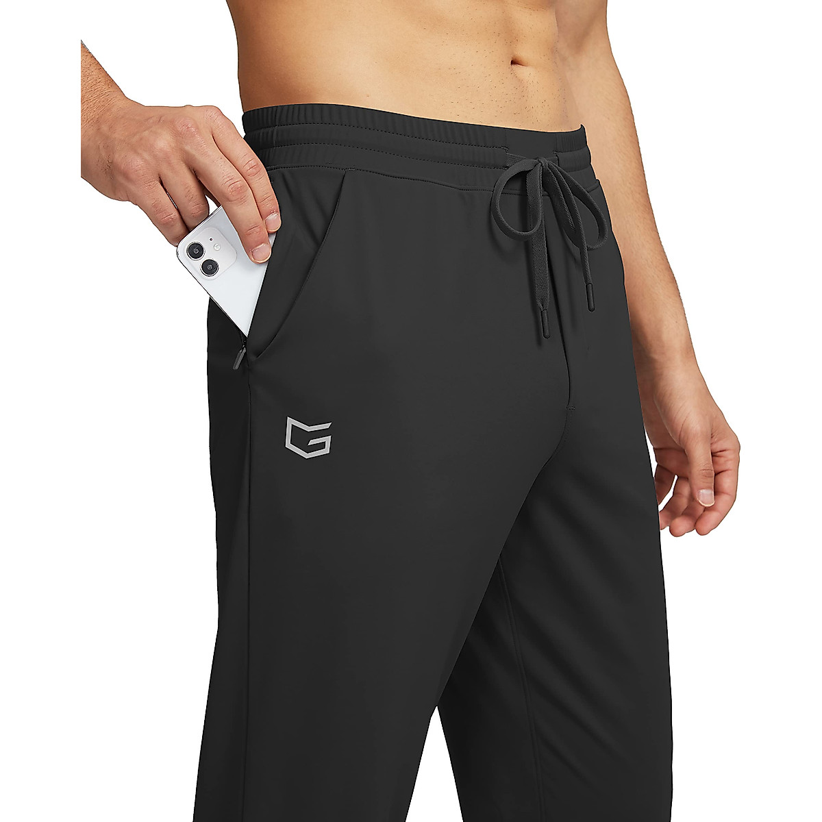 G Gradual Mens Sweatpants Zipper Pockets Tapered Track Athletic Pants for Running, Exercise, Workout (Black, X-Large)