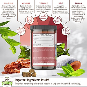 Strawfield Pets Salmon Dog Chews Omega 3 Fish Oil Chews with Wild Alaskan Salmon Oil Skin & Coat + Seasonal Allergy Support Hip & Joint Dog Supplement + EPA & DHA Made in USA