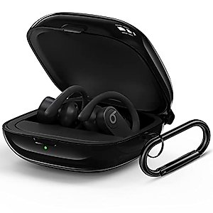 Powerbeats Pro Case Cover, Filoto Hard Case for Powerbeats Pro Wireless Earbuds Full Body Shockproof Protective Charging Case Skin with Keychain Accessories for Men Women (Black)