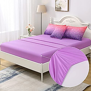 JQinHome Twin Pink Purple Comforter Set, 6 Piece Bed in A Bag 3D Colorful Bedding Set for Girls Kids (1 Comforter,2 Pillowcases,1 Flat Sheet,1 Fitted Sheet,1 Cushion Cover)(Pink Purple)