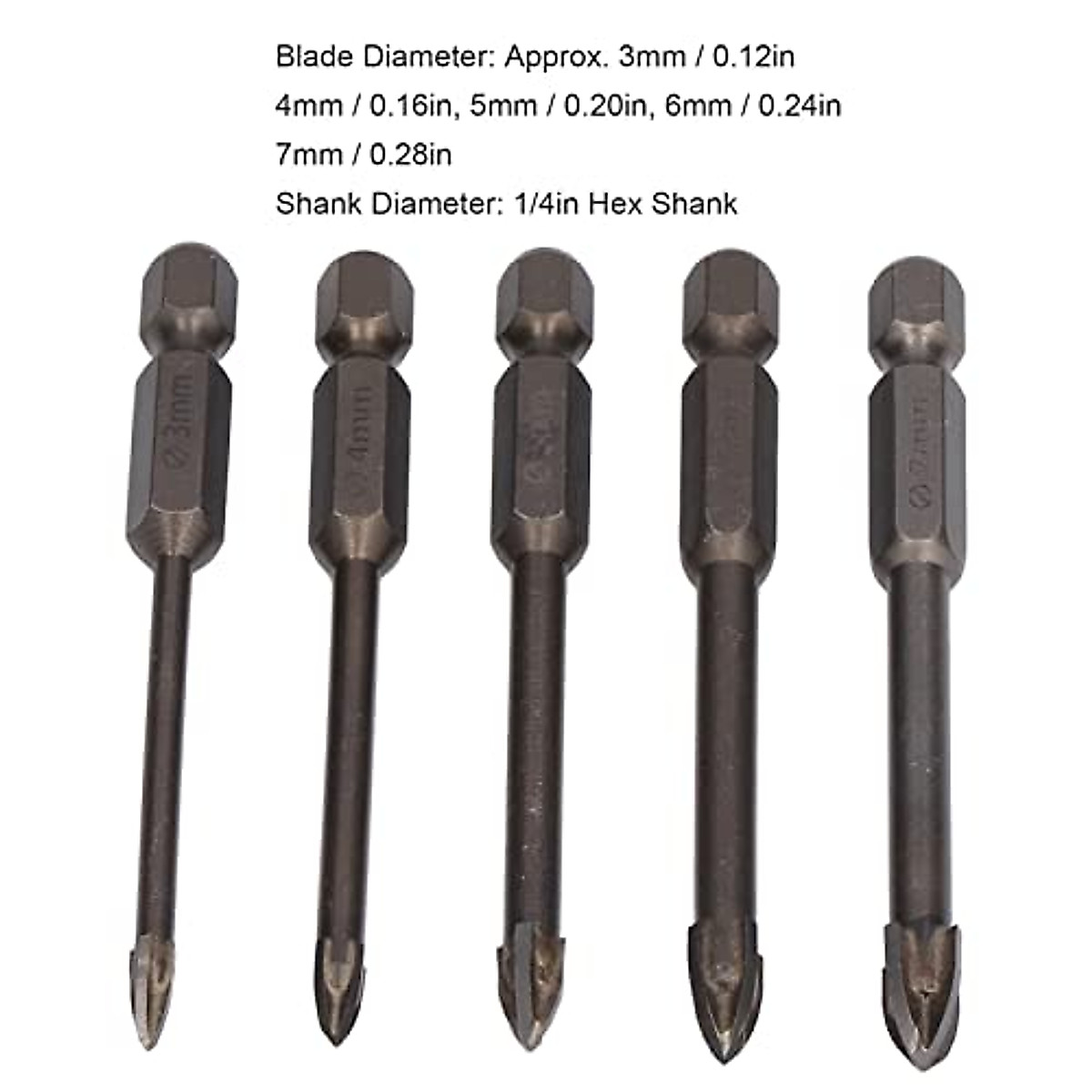 Walfront 5Pcs Masonry Drill Bits Set Carbide 1/4in Hex Shank Cross Spear Head Drills Bits Concrete Hole Opener for Metal Plastic Tile Cement Drilling Tool 3 4 5 6 7mm, Hole Saw
