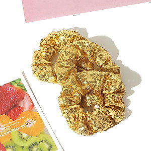 12 Pcs Gold Sequin Scrunchies Bridesmaid Scrunchies Elastics Ponytail Holders Hair Wrist Ties Bands Cloth Scrunchies for Show Gym Dance Party Club Girl Women