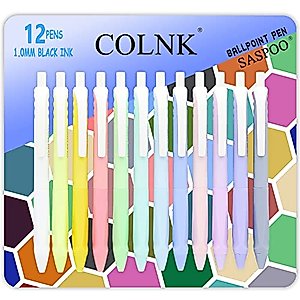 COLNK Retractable Ballpoint Pens,Medium Point 1.0mm,Black Ink,Comfortable Triangle Grip, Gift Pens Ballpoint for Note-taking,Soft Touch, Long Lasting Writing, 12 Count