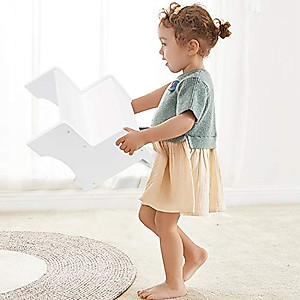 WOOD CITY Wooden Toddler Step Stool for Kids, White Two Step Children's Potty Stool with Handles, Bonus Non-Slip Pads for Safety, Bathroom & Kitchen, Dual Height