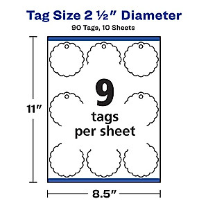 Avery Printable Blank Scallop Round Gift Tags with Sure Feed, 2.5" Diameter, Textured White, 90 Customizable Tags (80511)