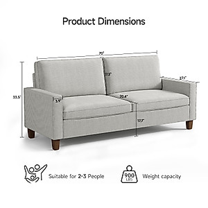 ONBRILL 70" Grey Couch, Small Loveseat Sofa, Linen Fabric Love Seat with Pocket Springs Seat Cushion, Square Armrest, 2 Seats Modern Sofas for Small Spaces, Living Room, Bedroom, Apartment, Office