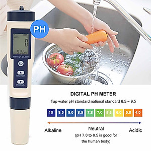 TDS Meter Digital Water Quality Tester, 5in1 Multifunctional PH/Salinity/Tem/TDS/EC Meter 0.01 Resolution High Accuracy Digital Water Tester for Household Drinking, Pool and Aquarium