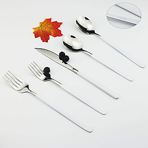 JASHII 20-Piece SUS304 Stainless Steel Silverware Set Luxury Flatware Cutlery Set Mirror Polished Service for 4 Include Knife Fork Spoon Dishwasher Safe (White silver)