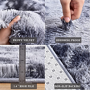 Temedara 3x5 Feet Area Rug,Non-Slip Shag Rugs for Bedroom,Small Fluffy Plush Rugs for Living Room,Tie-Dyed Dark Grey Shaggy College Dorm Room Rug,Modern Fuzzy Carpet for Kids Boys Room