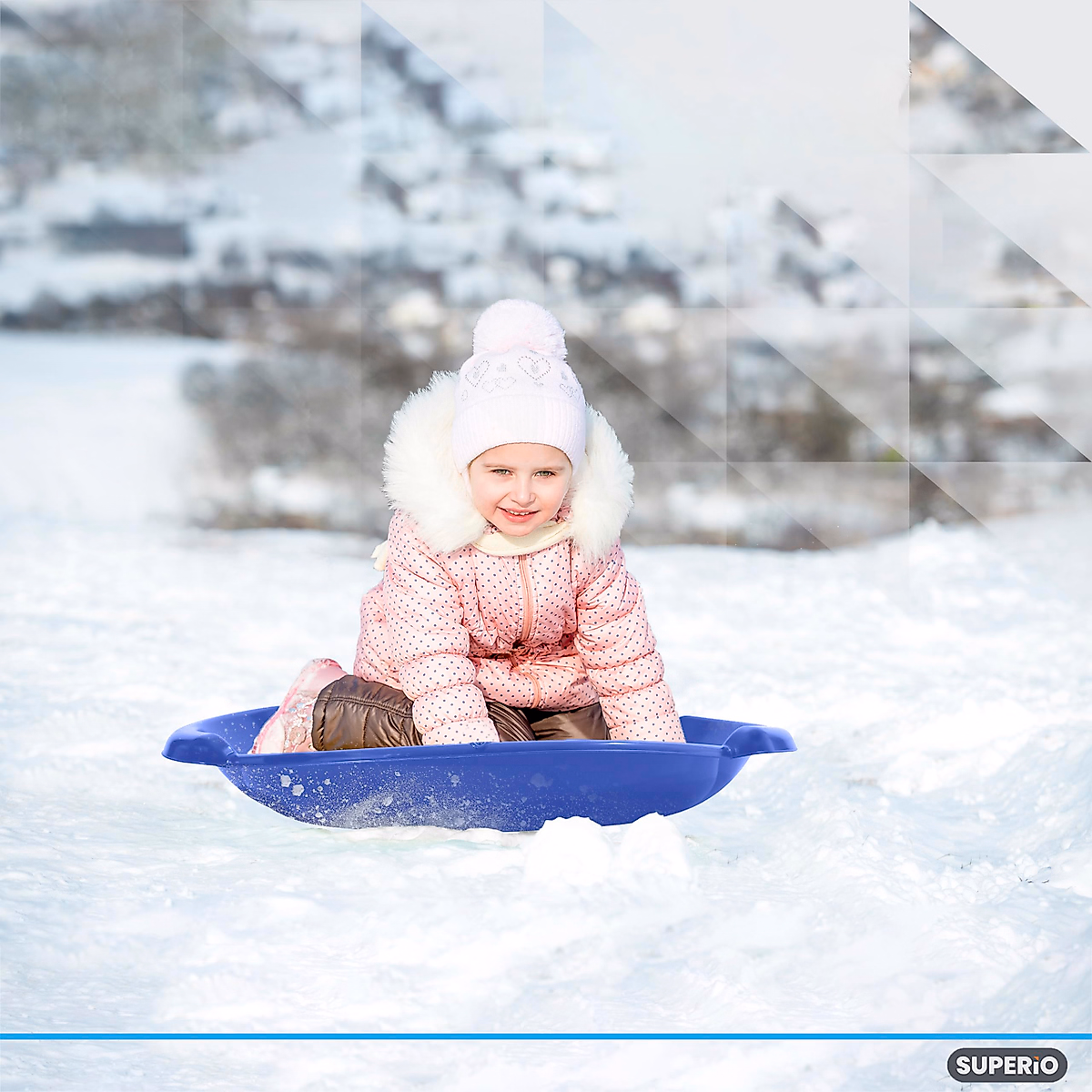 Superio Round Snow Saucer Sleds- 24” Plastic Disc Sleds for Kids and Adults- Heavy Duty Sled Discs with Handles for Downhill Sledding, Winter Outdoor Sports, (Red and Blue)