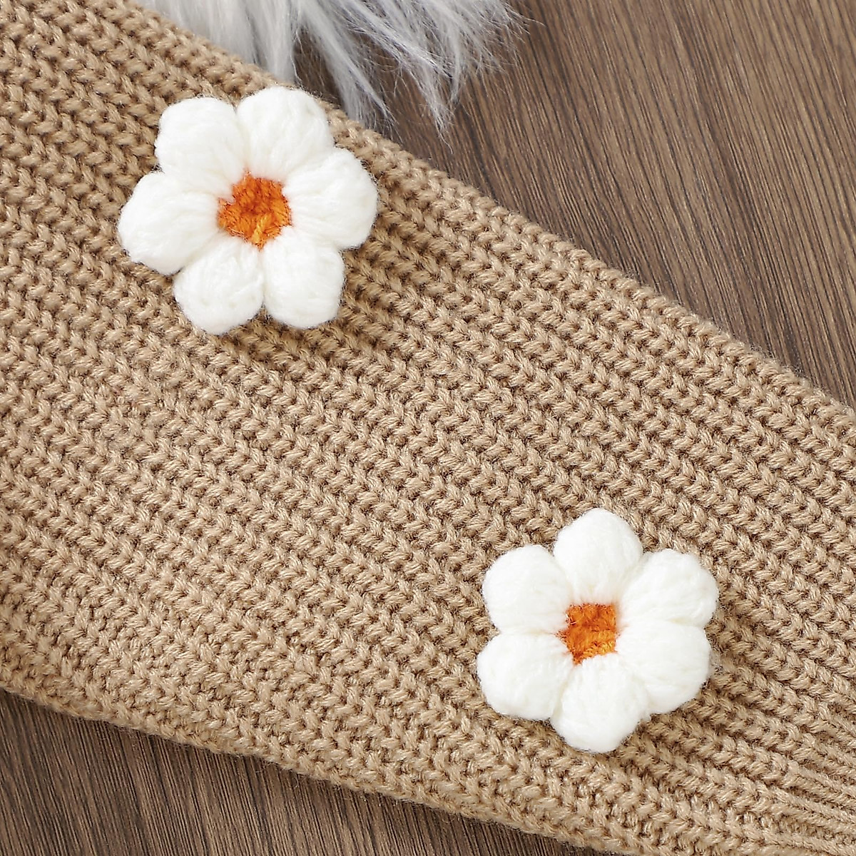 Baby Girl Cable Knit Sweater Long Sleeve Boho Floral Embroidery Oversized Sweatshirt Warm Fall Winter Clothes (Khaki-Babe, 6-9 Months)