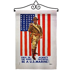 First in The Fight Garden Flag - Set Wall Hanger Armed Forces Marine Corps USMC Semper Fi United State American Military Veteran Retire - House Banner Small Yard Gift Double-Sided Made USA 13 X 18.5
